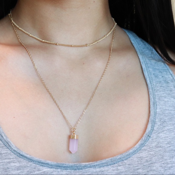 Accessories | Gold Layered Faux Crystal Necklace | Poshmark